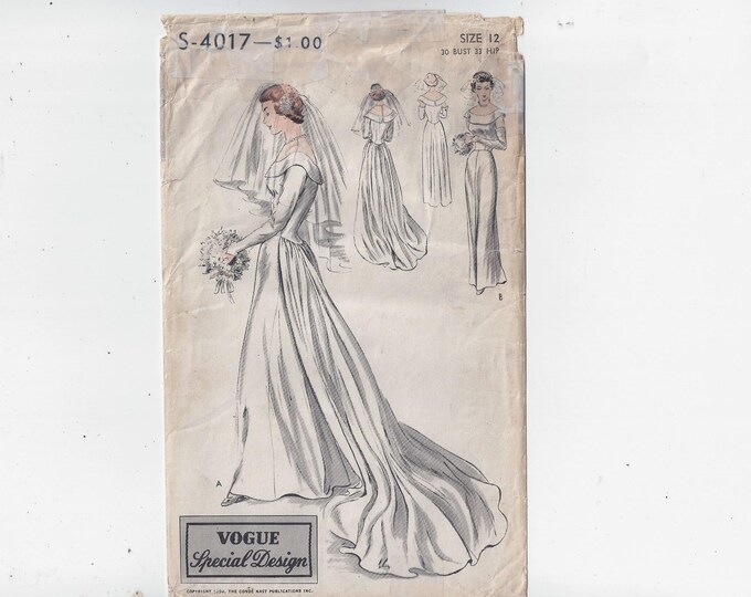 Vogue Special Design 4017 Bridal Gown Pattern With Train, Size 12, From ...