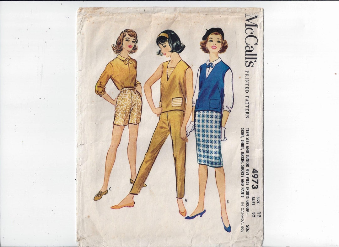 Mccalls 4973 Pattern for Misses' Shirt, Jerkin, Skirt, Pants, From 1959 ...