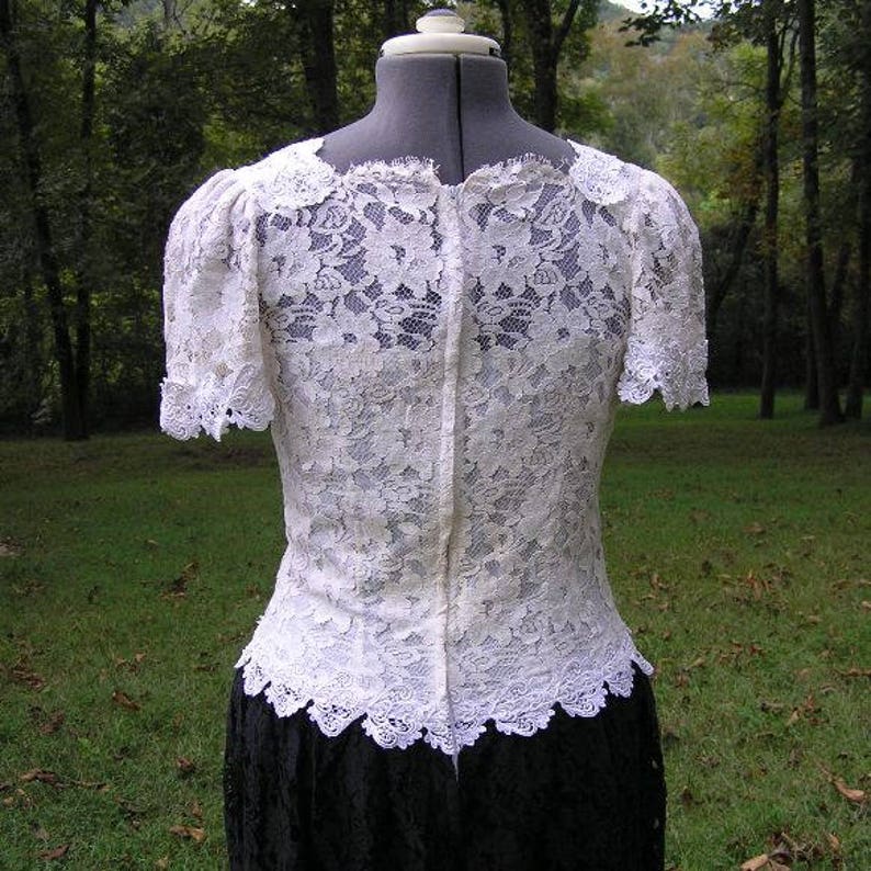 Cachet Glamorous Dress in Black & White Lace by Bari Protas, From 1980s ...