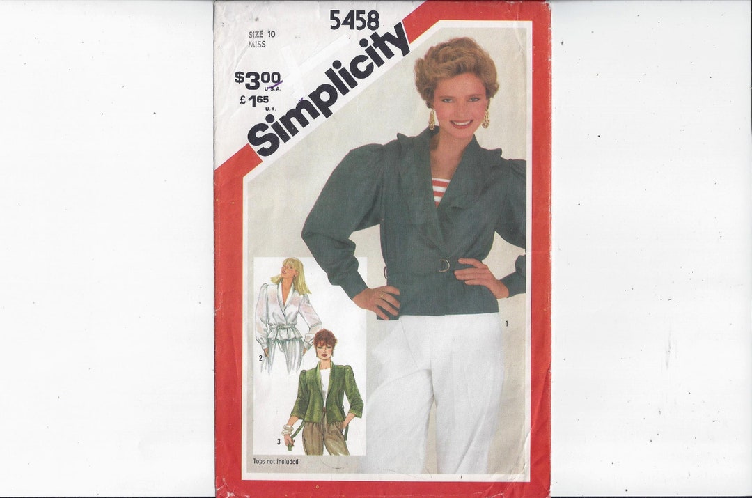 Simplicity 5458 Pattern for Misses' Unlined Jacket, Tie Belt, Size 10 ...