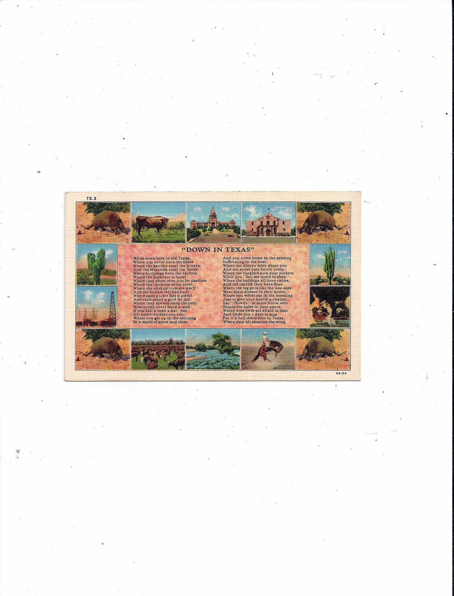 Down in Texas Poem Linen Postcard, From 1940s, 14 Small Scenes ...
