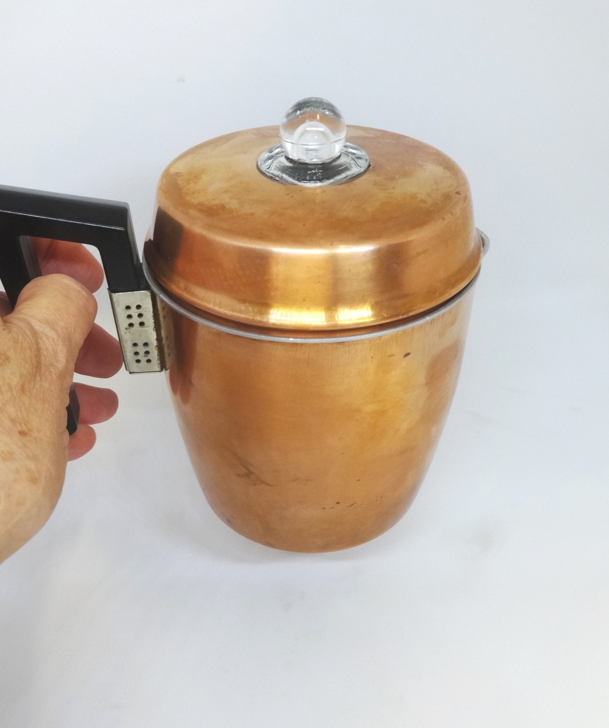 1960 Tiny Copper Clad Percolator or Coffee Pot With Creamer and Sugar W ...