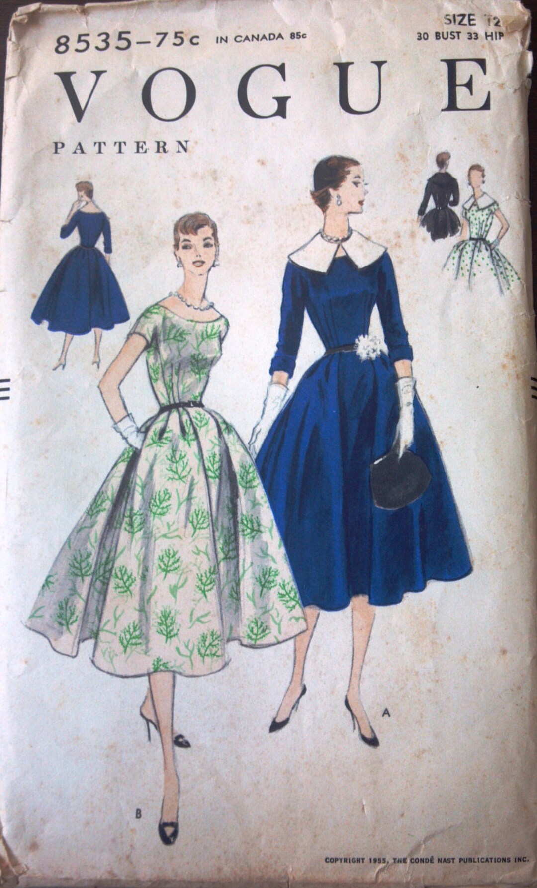 Vogue 8535 Pattern for Dress With Reversible Collar, Size 12, From 1955 ...
