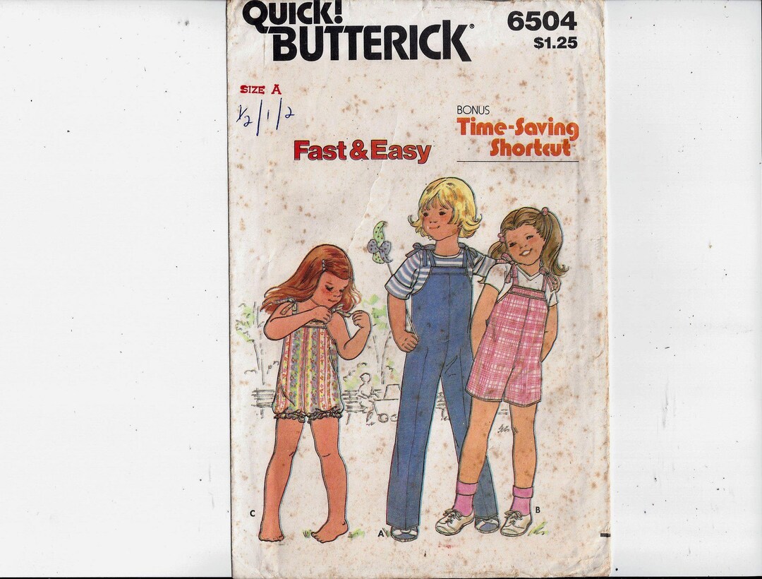 Quick! Butterick 6504 Pattern for Toddlers' Overalls, Size 1/2, 1, 2 ...
