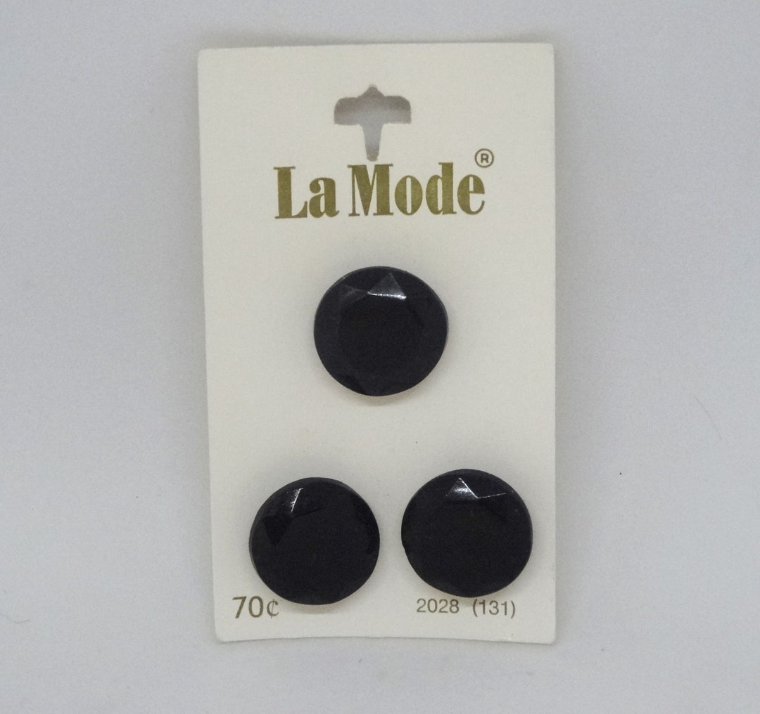 Set of 3 Faceted Black La Mode Glass Buttons on Original Card, 3/4 Inch ...
