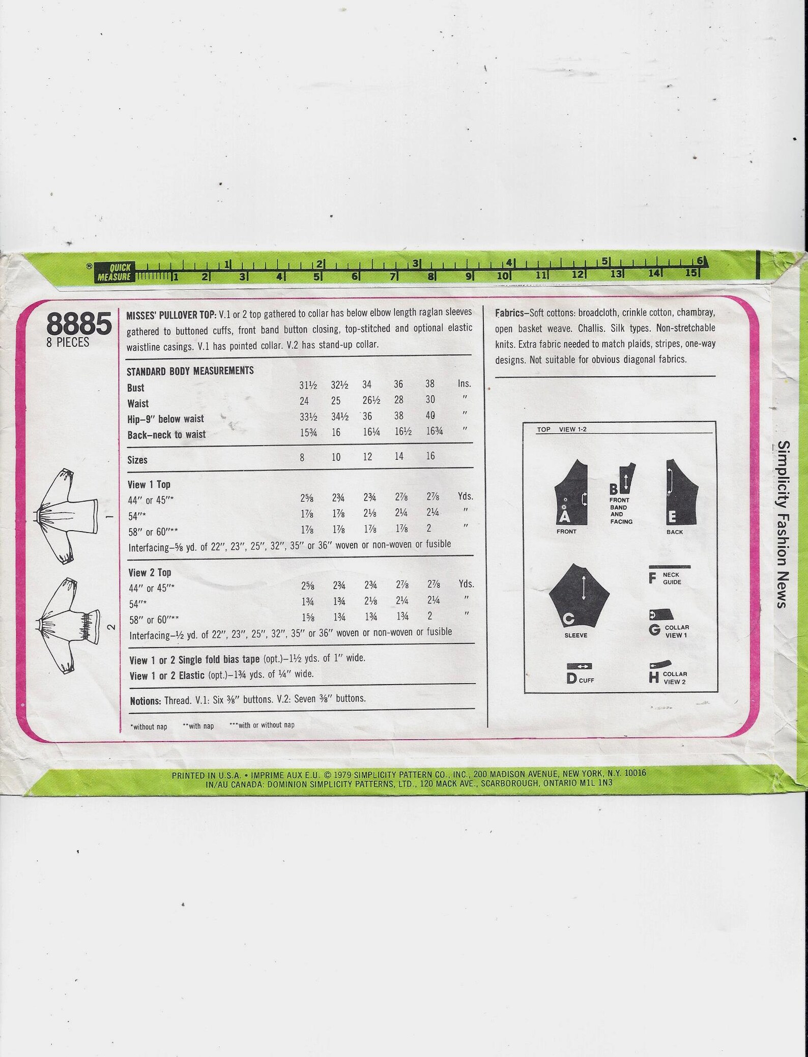 Simplicity 8885 Pattern for Misses' Pullover Top Size 10 - Etsy