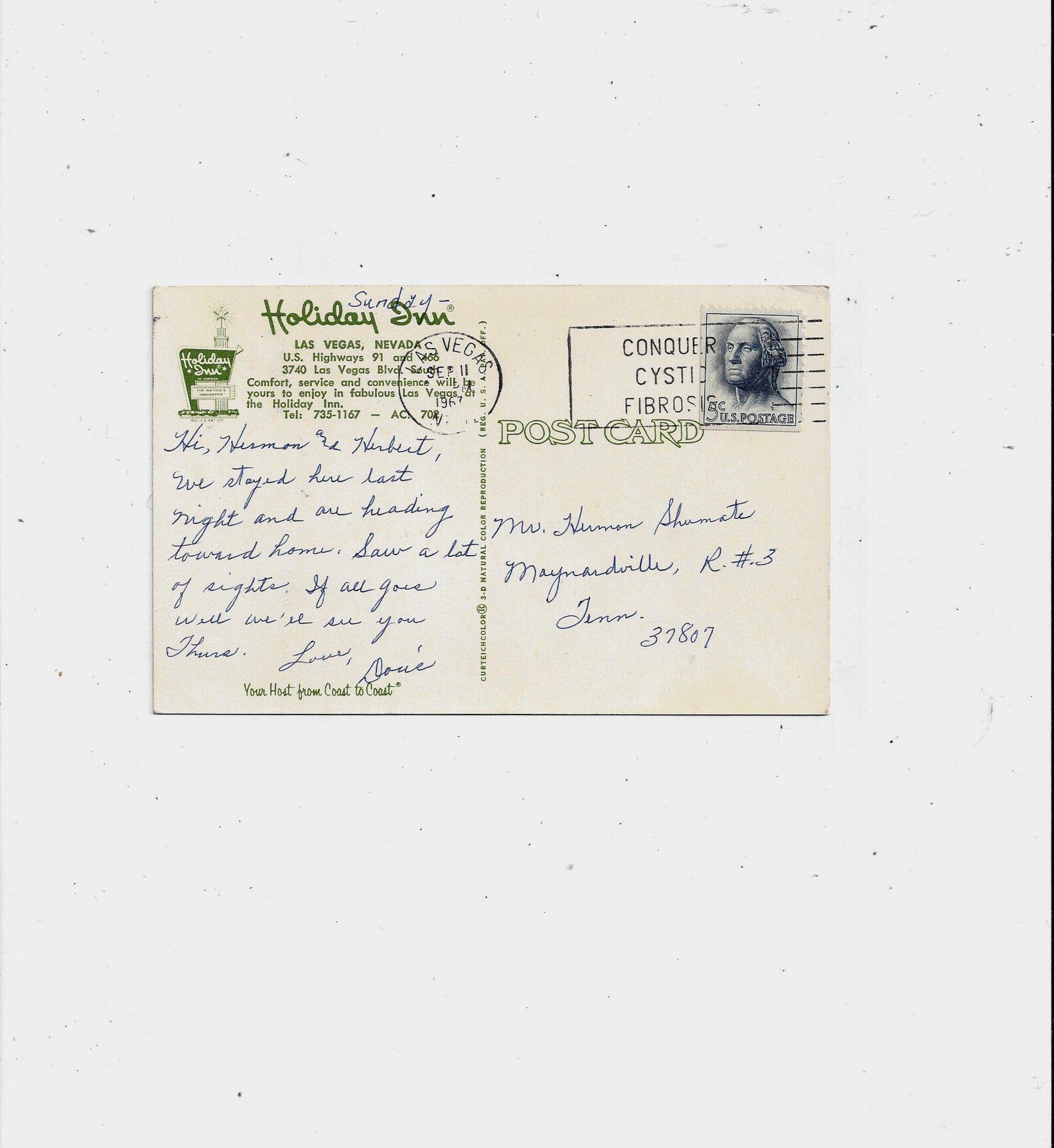 1967 Postcard of Holiday Inn, Las Vegas, Nevada, Posted With 5 Cent ...