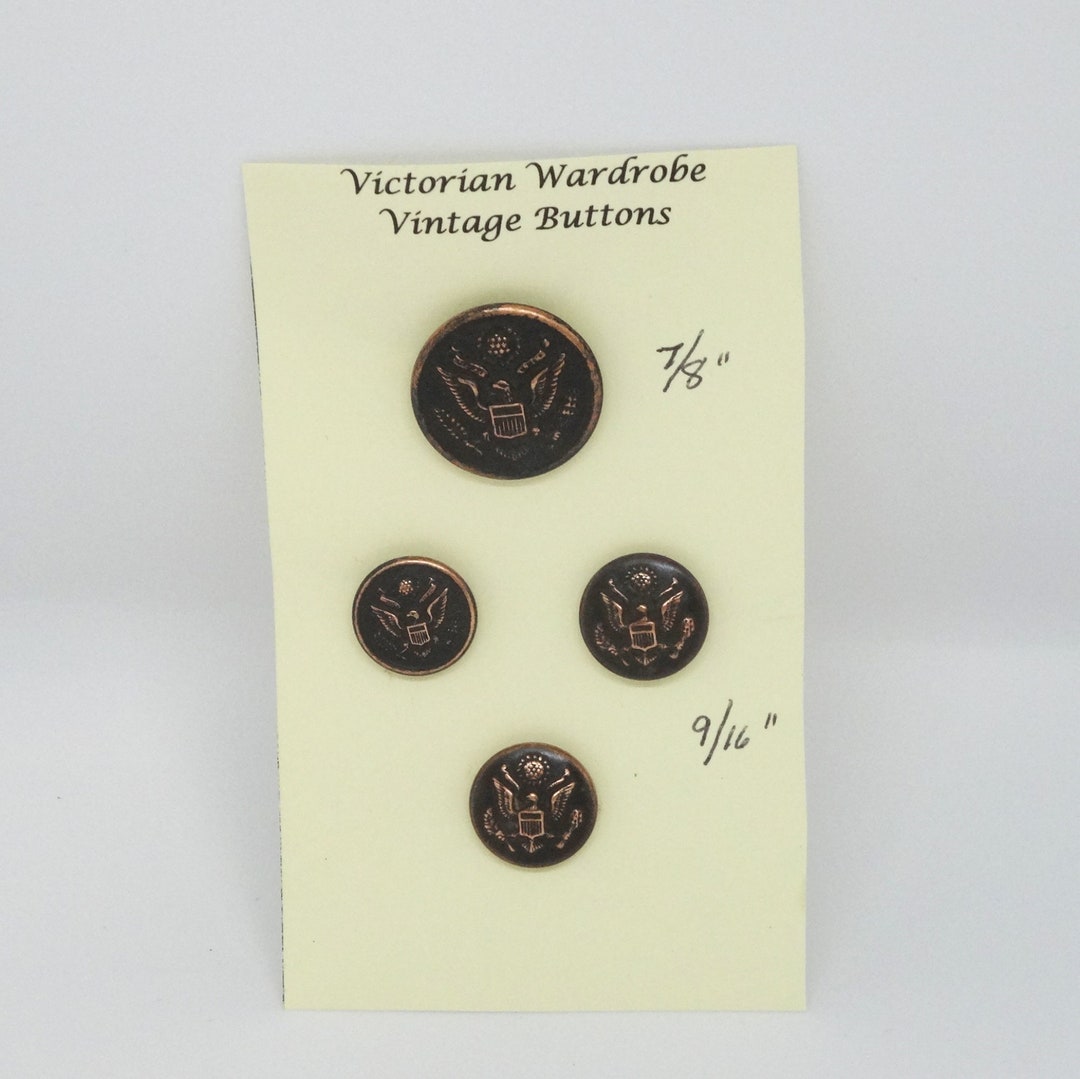 Set of 4 Brass Military Buttons, 7/8 & 9/16 Inch Diameter, Made R ...