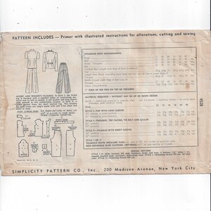 Simplicity 4528 Pattern for Misses' Pajamas in 2 Styles, Size 18, From 1940s, NON Printed ...