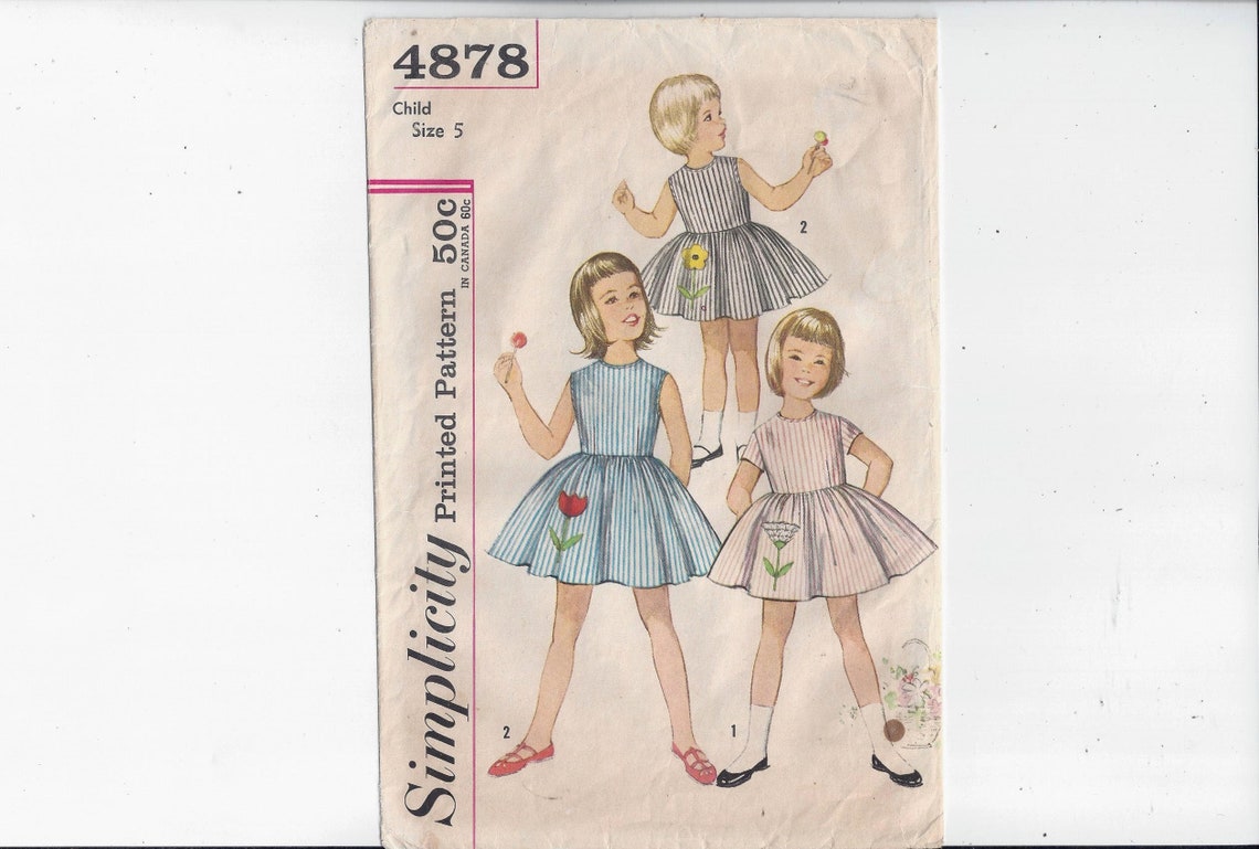 Simplicity 4878 Pattern for Girls' 1-piece Dress With - Etsy