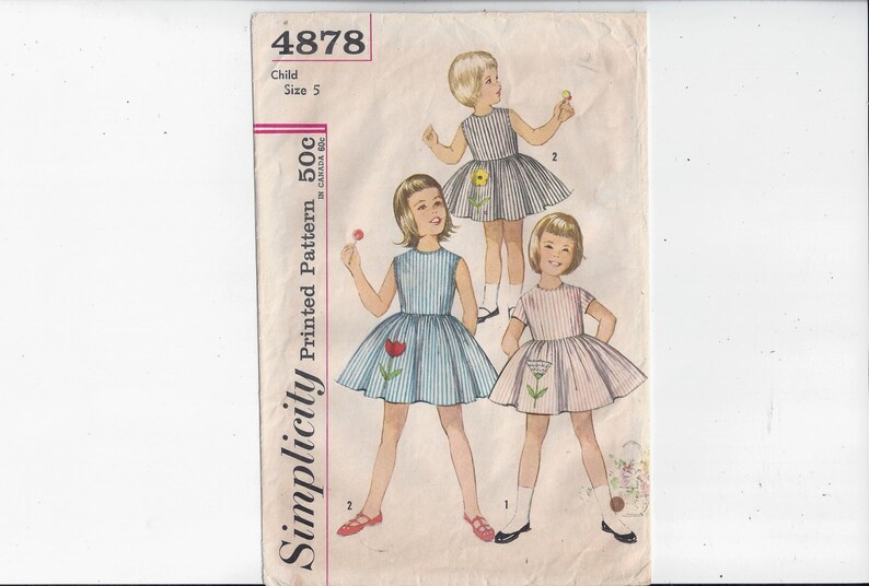 Simplicity 4878 Pattern for Girls' 1-piece Dress With Flower Transfers ...