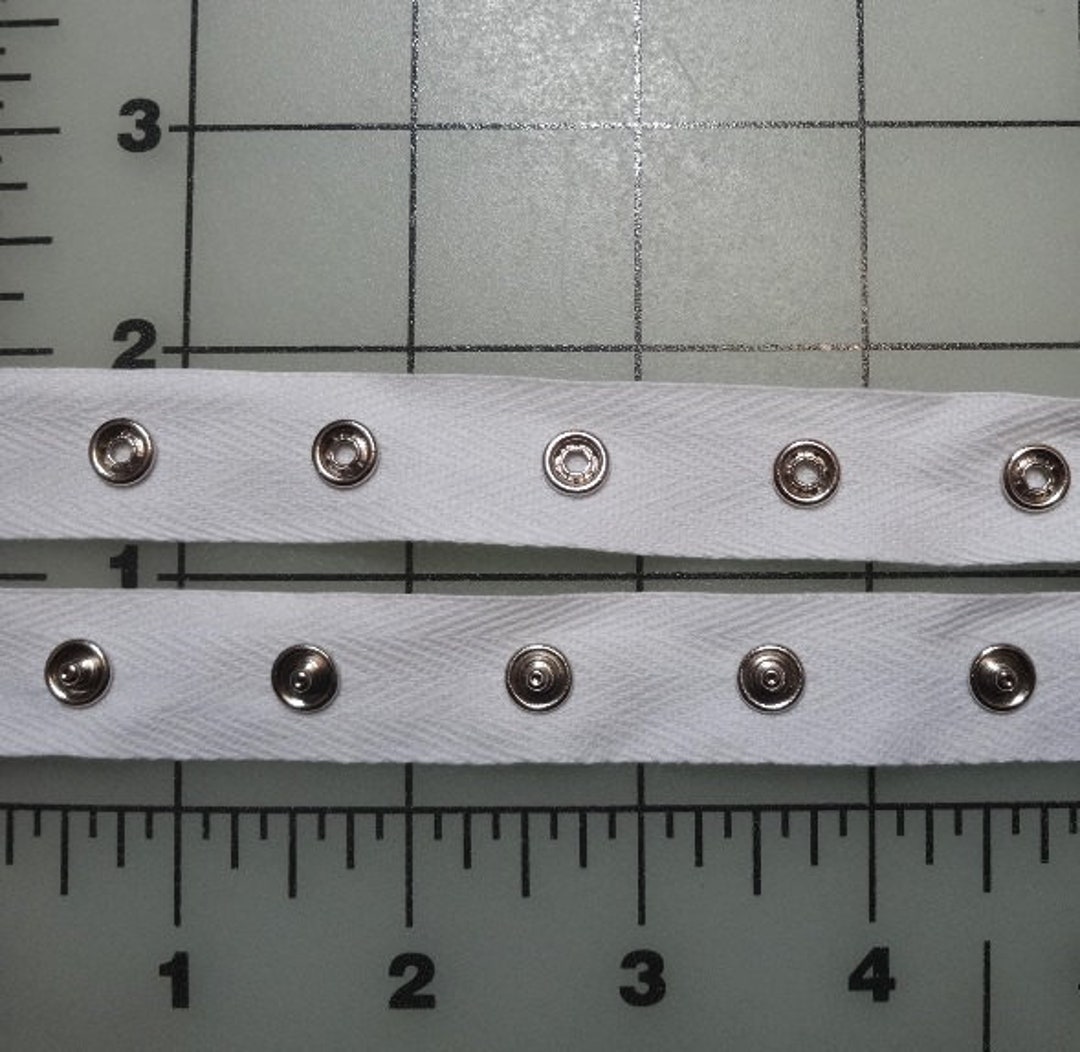 3/4 Inch White Twill SNAP Tape, Nickel Snaps, 1 Inch Spaced, 1/4 Inch ...