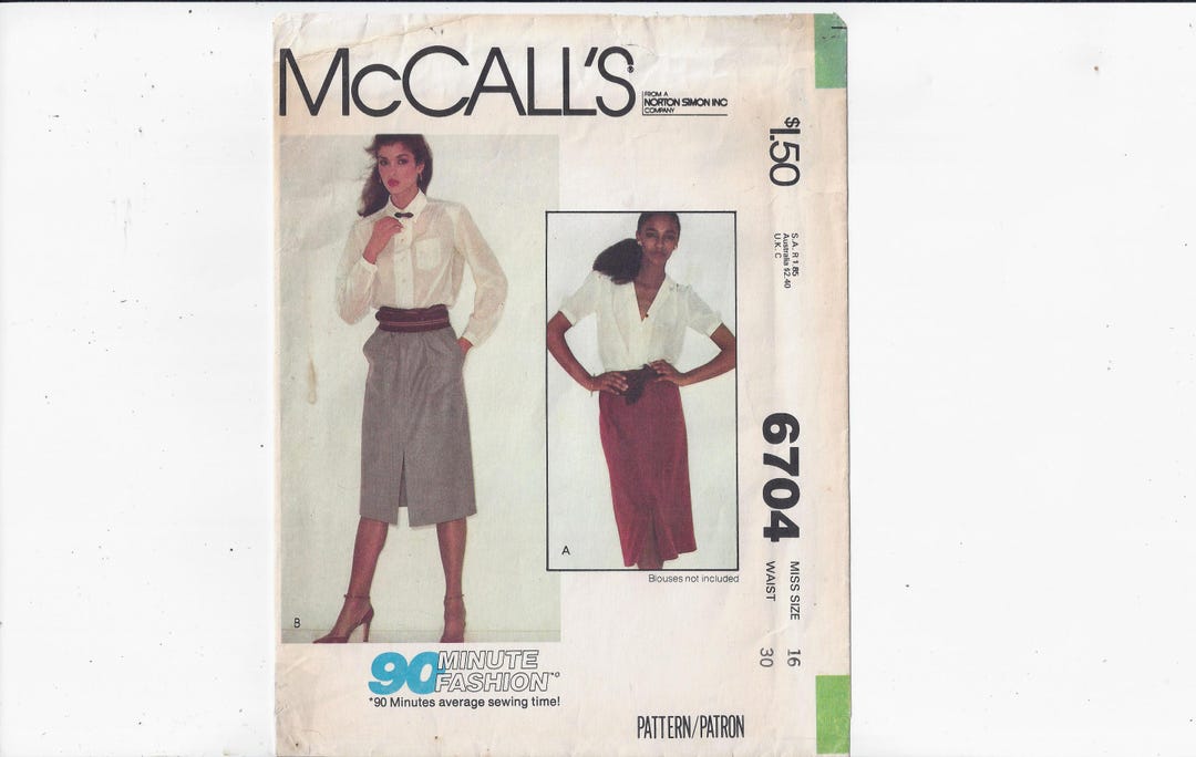 Mccall's 6704 Pattern for Misses' Skirt, Sizes 16, From 1979, 90 Minute ...