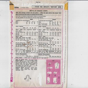 Simplicity 5806 Pattern for Misses' Shirt, Size 10, From 1973, Home ...