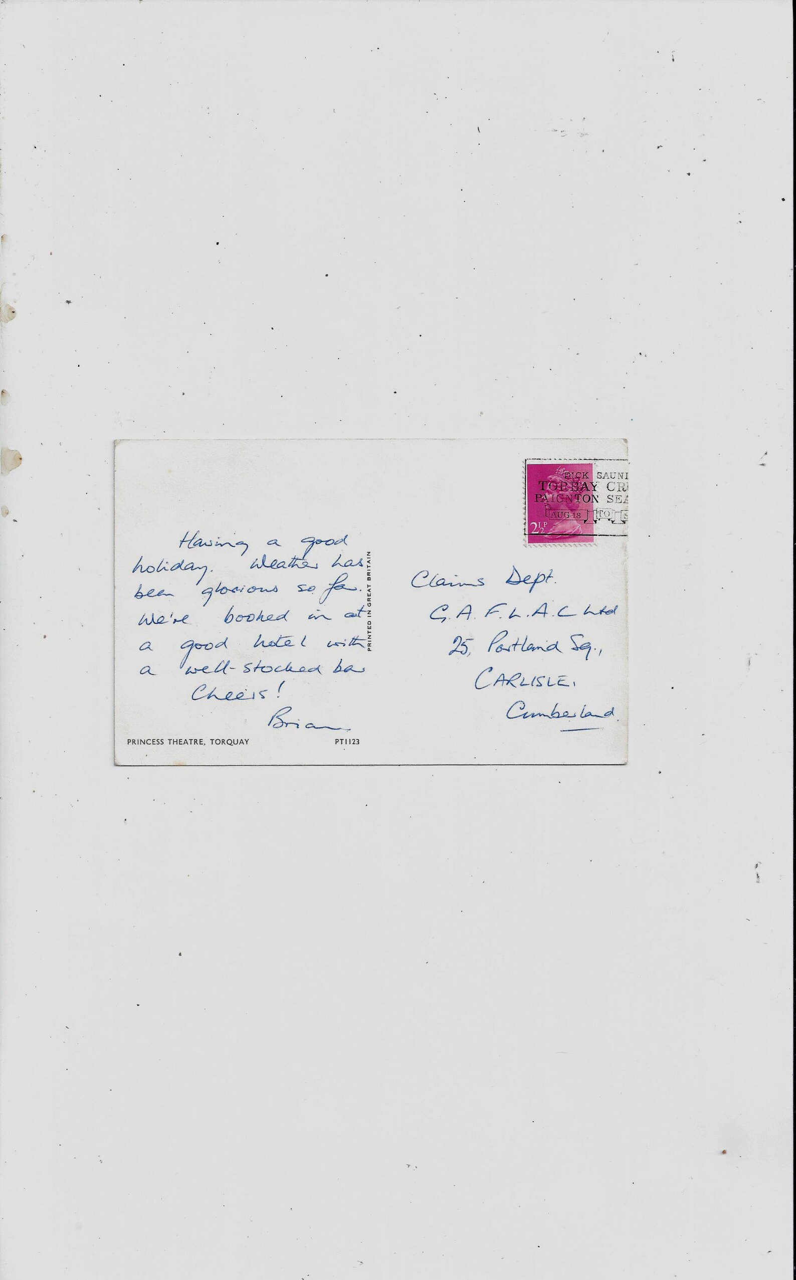 Princess Theatre, Torquay, Devon, England, Posted W/2.5p Stamp, Message ...