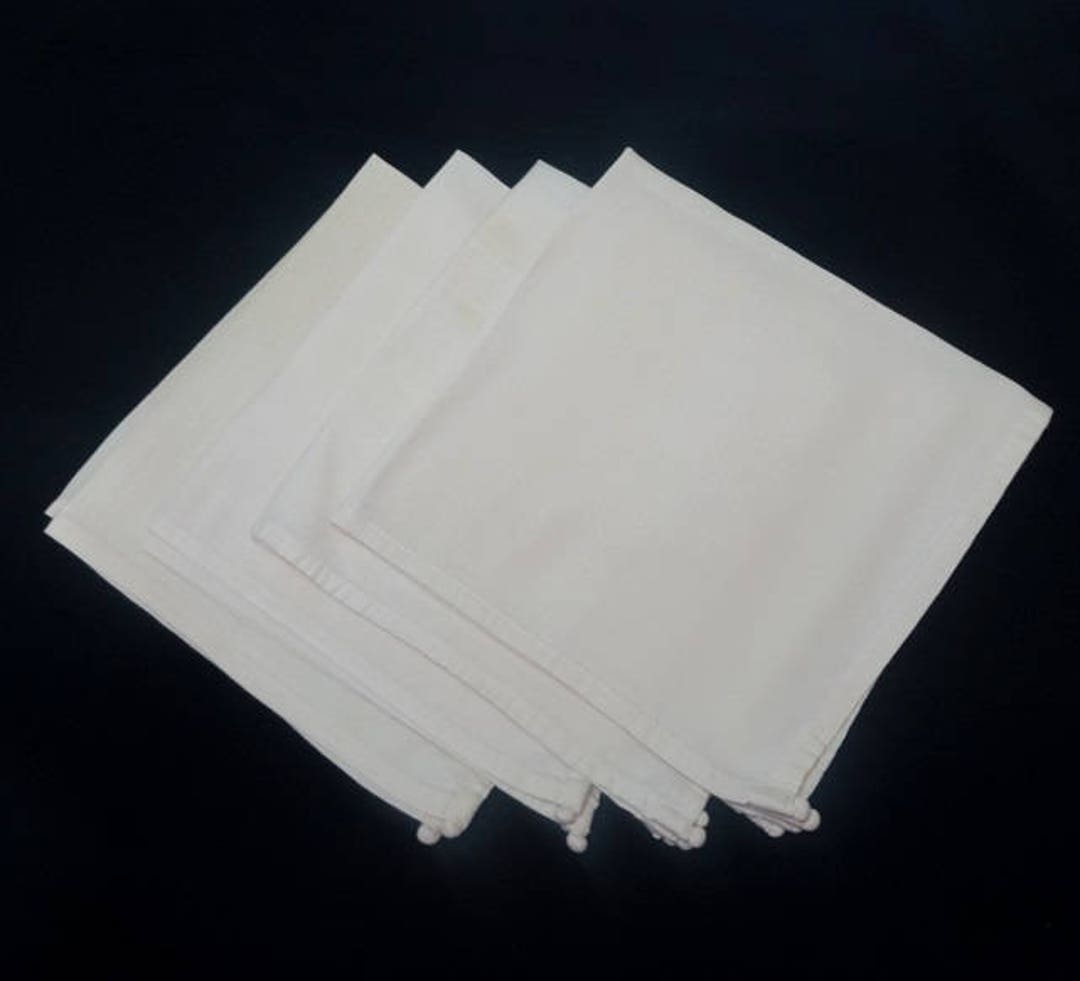 4 Vintage 1980s Linen Look Cream Color Dinner Napkins With Ball Corner ...