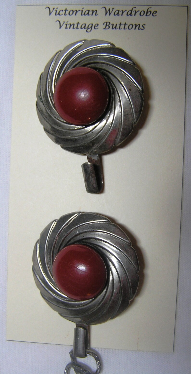 1960s Vintage Metal Swirl Buttons With Red Center and Chain - Etsy