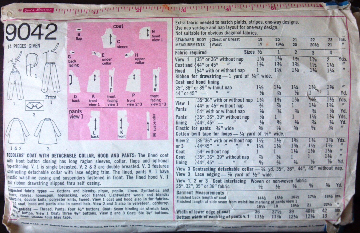 Simplicity 9042 Pattern for Toddlers' Coat Hat & Pants - Etsy