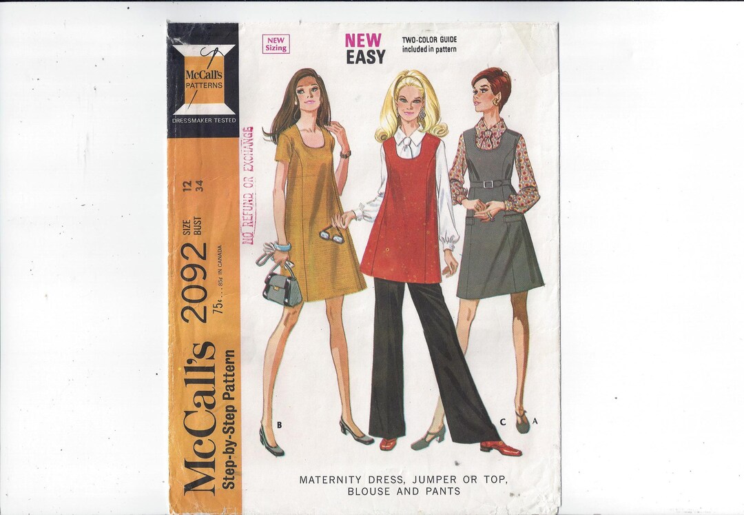 Mccall's 2092 Pattern for Misses' Maternity Dress, Jumper, Top, Blouse ...