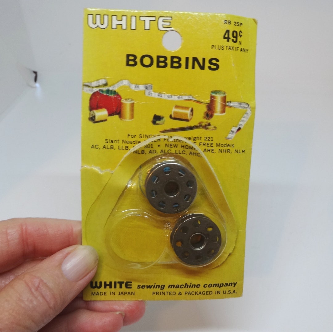 2 1950s Metal Bobbins, 1 Original to Package, 5/16 Inch Shaft by White ...