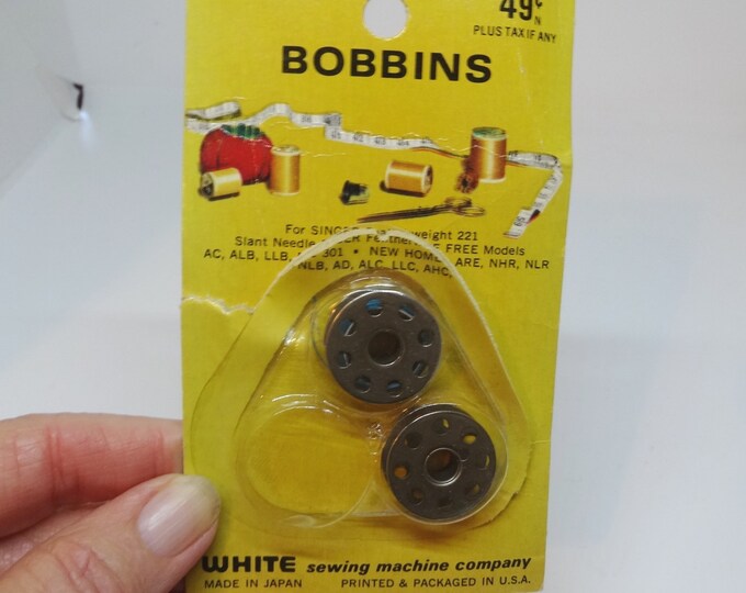 2 1950s Metal Bobbins, 1 Original to Package, 5/16 Inch Shaft by White ...