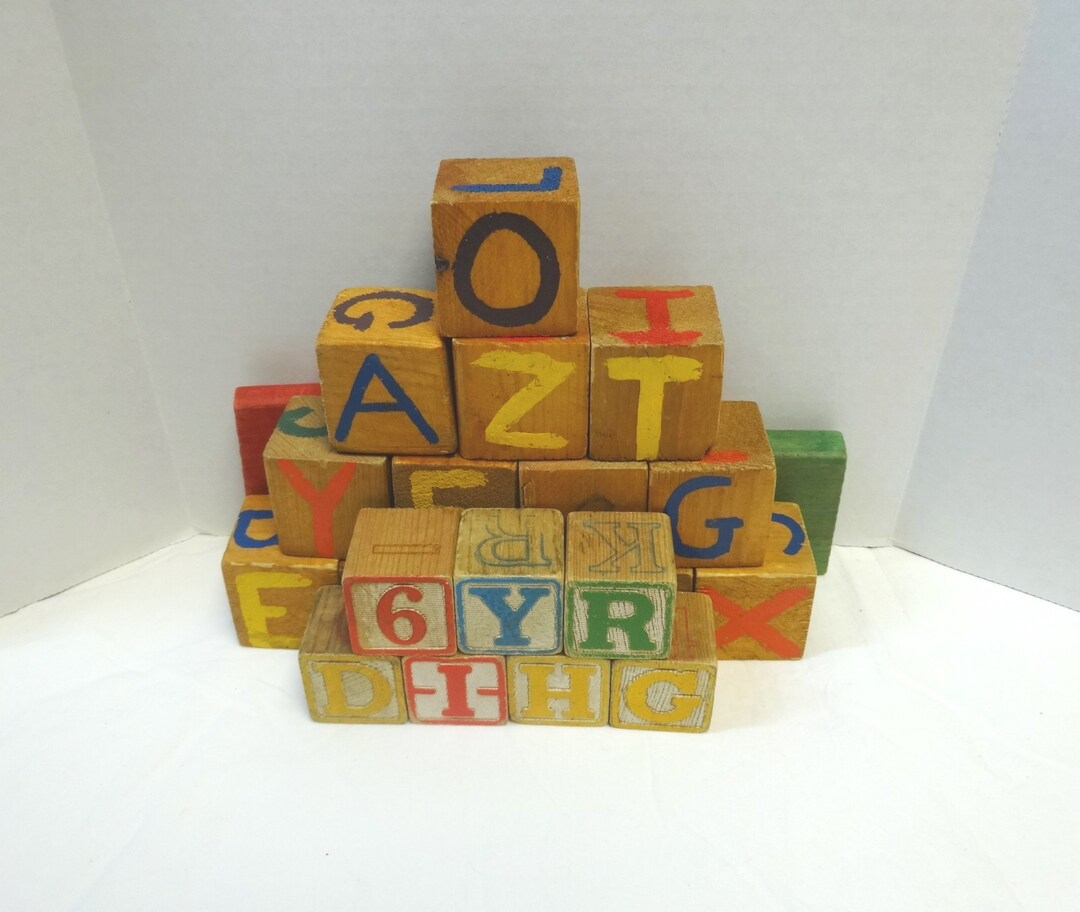 Set of 22, 1960s ABC Wood Building Blocks With Painted Alphabet ...