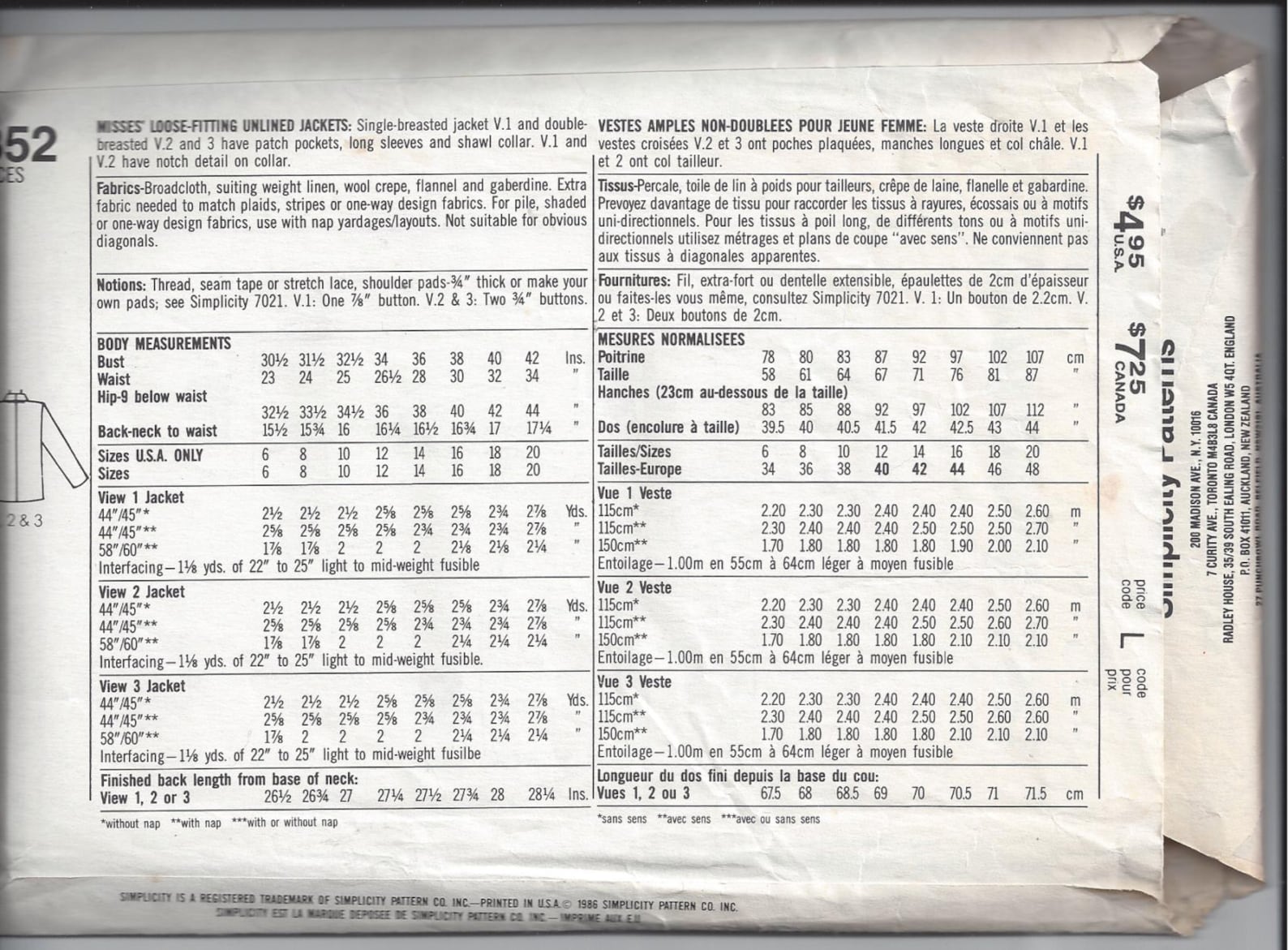 Simplicity 7852 Pattern for Easy to Sew Misses' Loose - Etsy