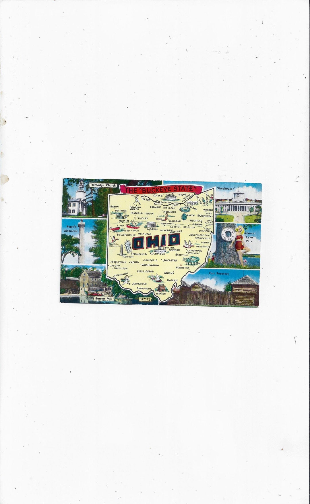 Ohio Map Postcard, From 1950s, Unposted With Writing, Points of ...
