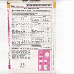 Simplicity 5806 Pattern for Men's Shirt, Size 40 Chest, From 1973 ...