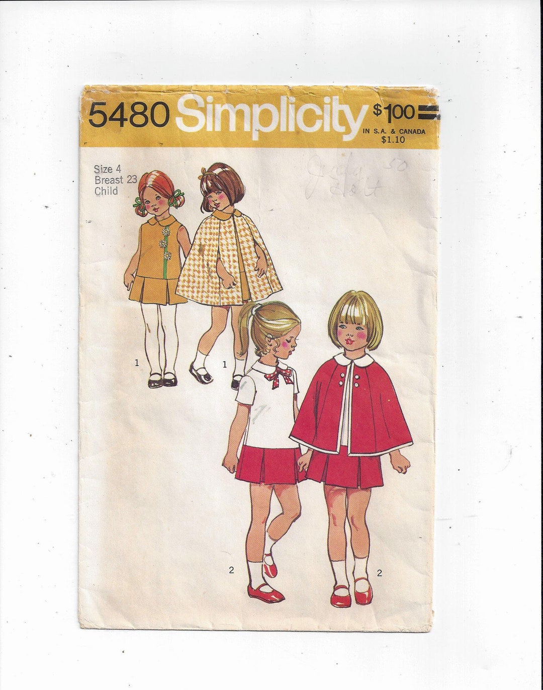 Simplicity 5480 Pattern for Girls' Cape in 2 Lengths and Dress, Size 4 ...