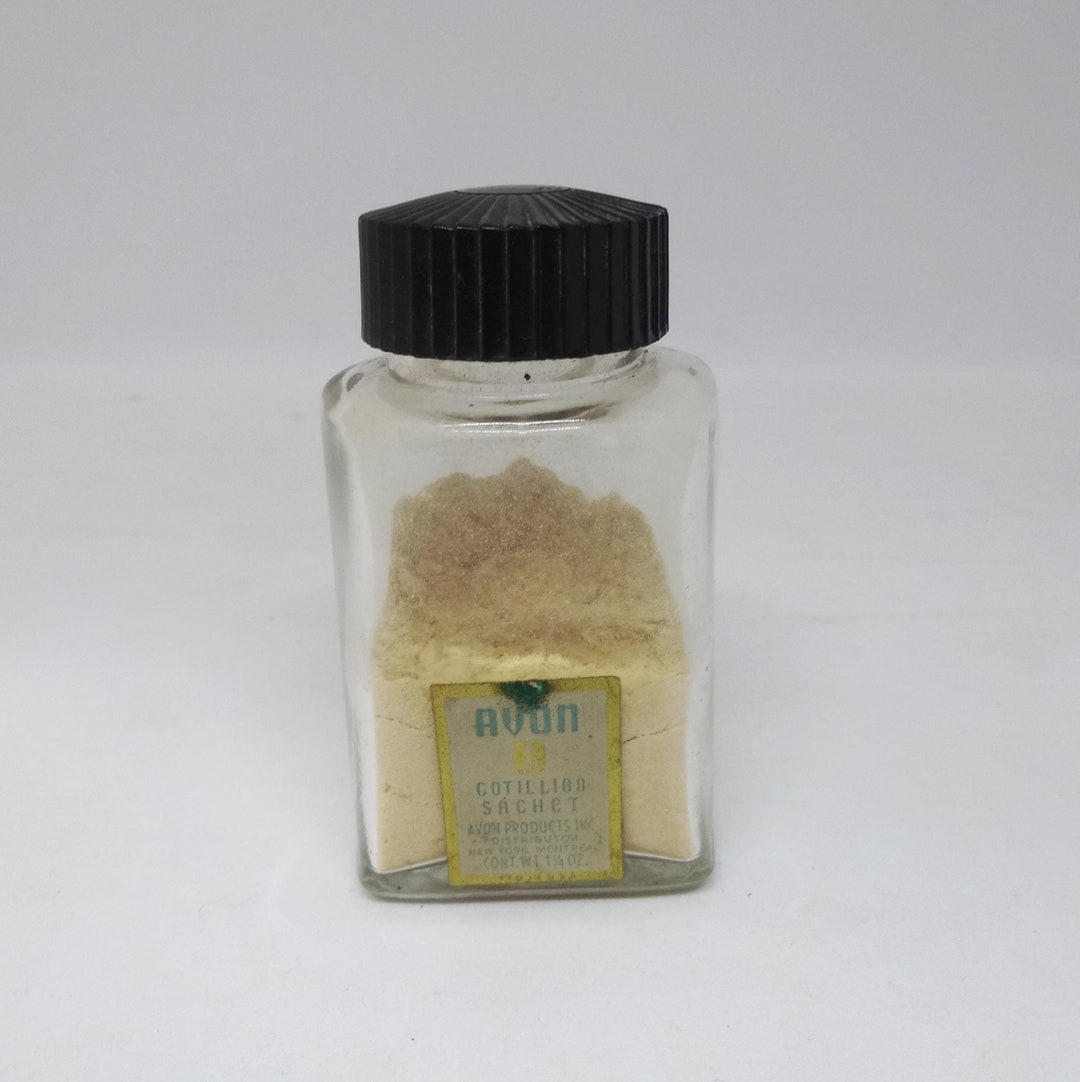 1937-47 AVON Cotillion Powder Sachet in Glass Jar With Black Lid, Held ...