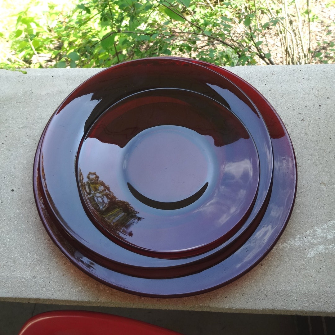 2 Ruby Red Plates, 9 In. Dinner, 8 1/16 In. Salad, Serving Dishes ...