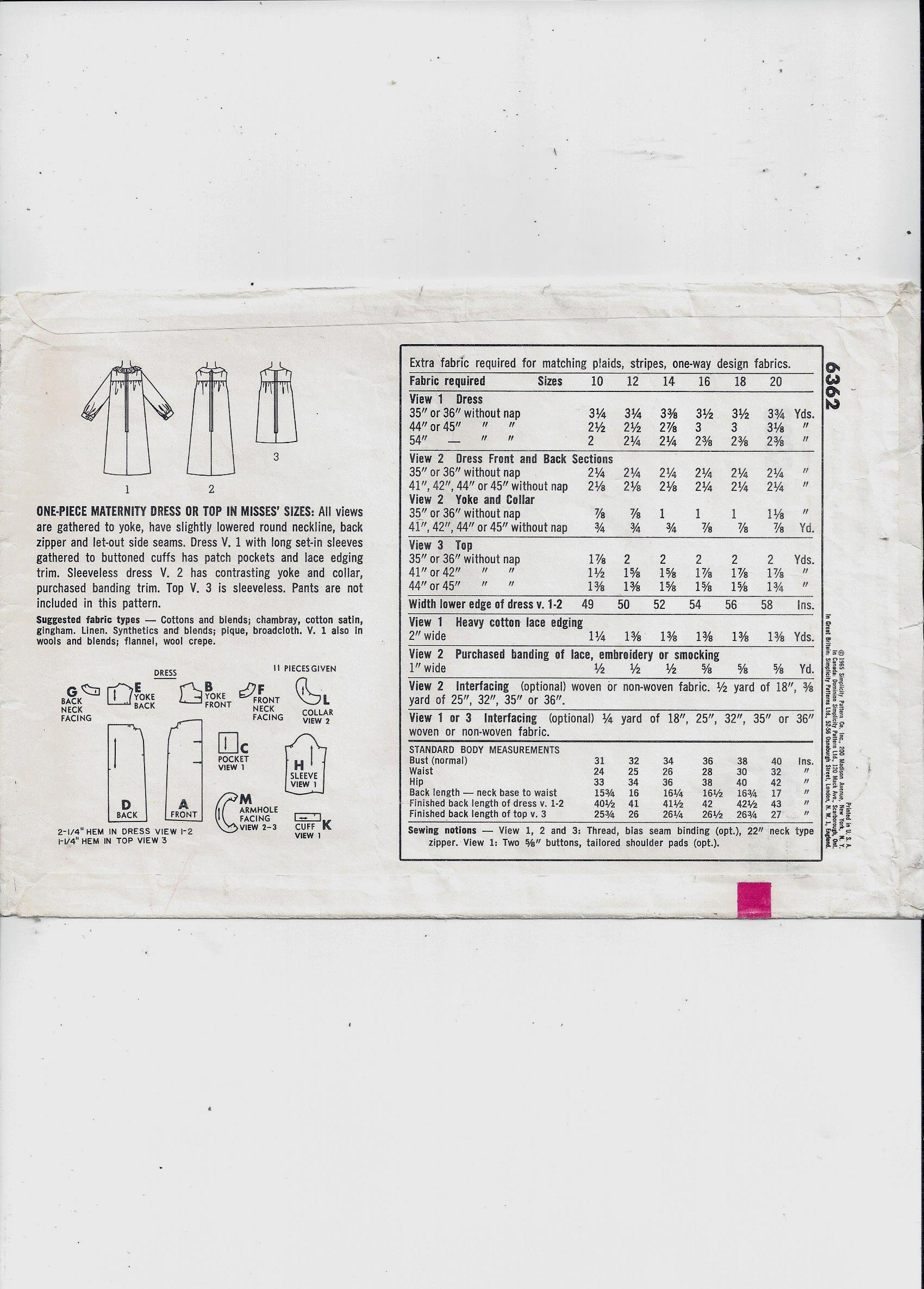 Simplicity 6362 Pattern for Misses' Maternity Dress, Top, Size 10, From ...