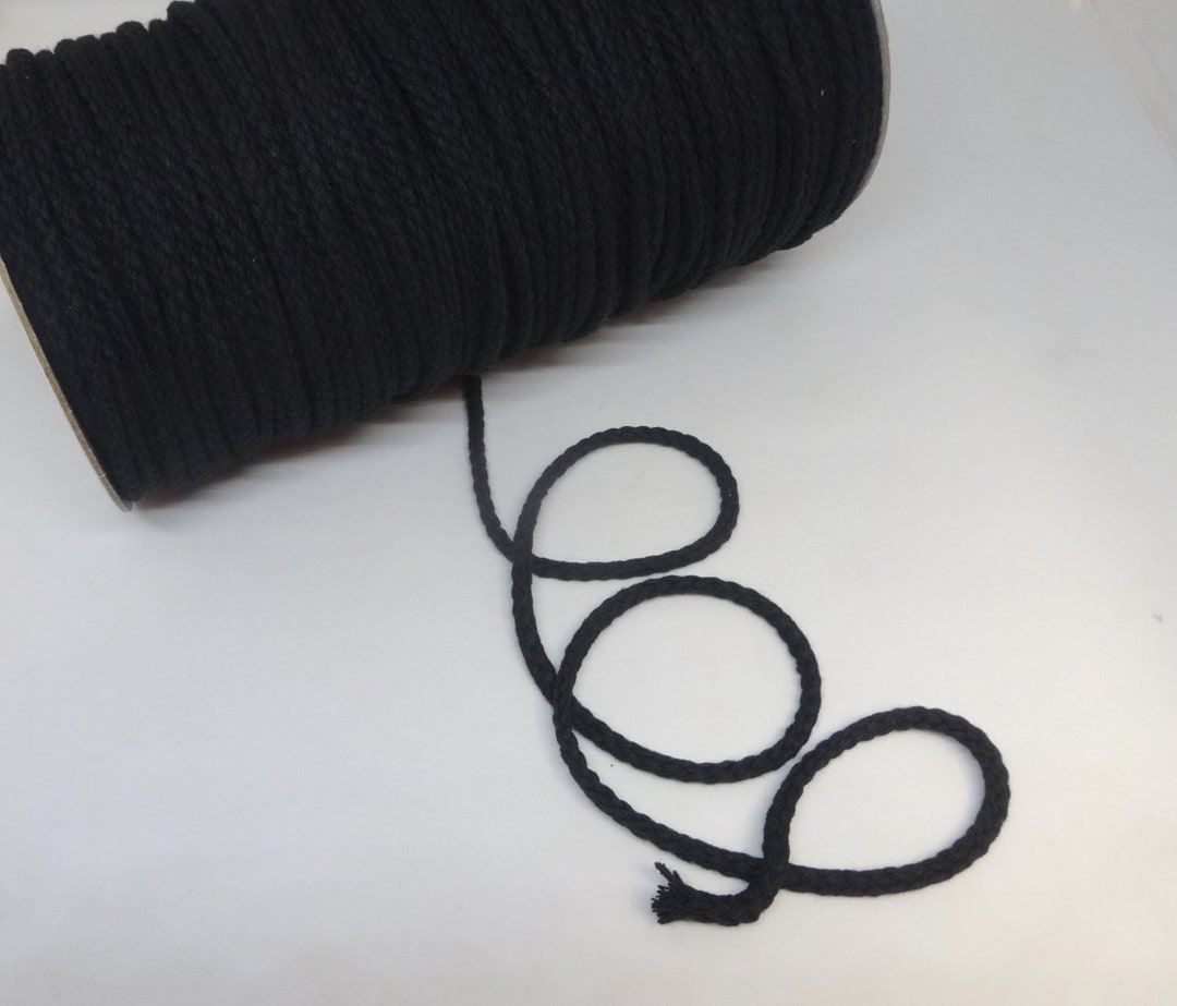 BLACK Cotton Drawstring Cord, in 2-YARD INCREMENTS, No Core, 1/4 In ...