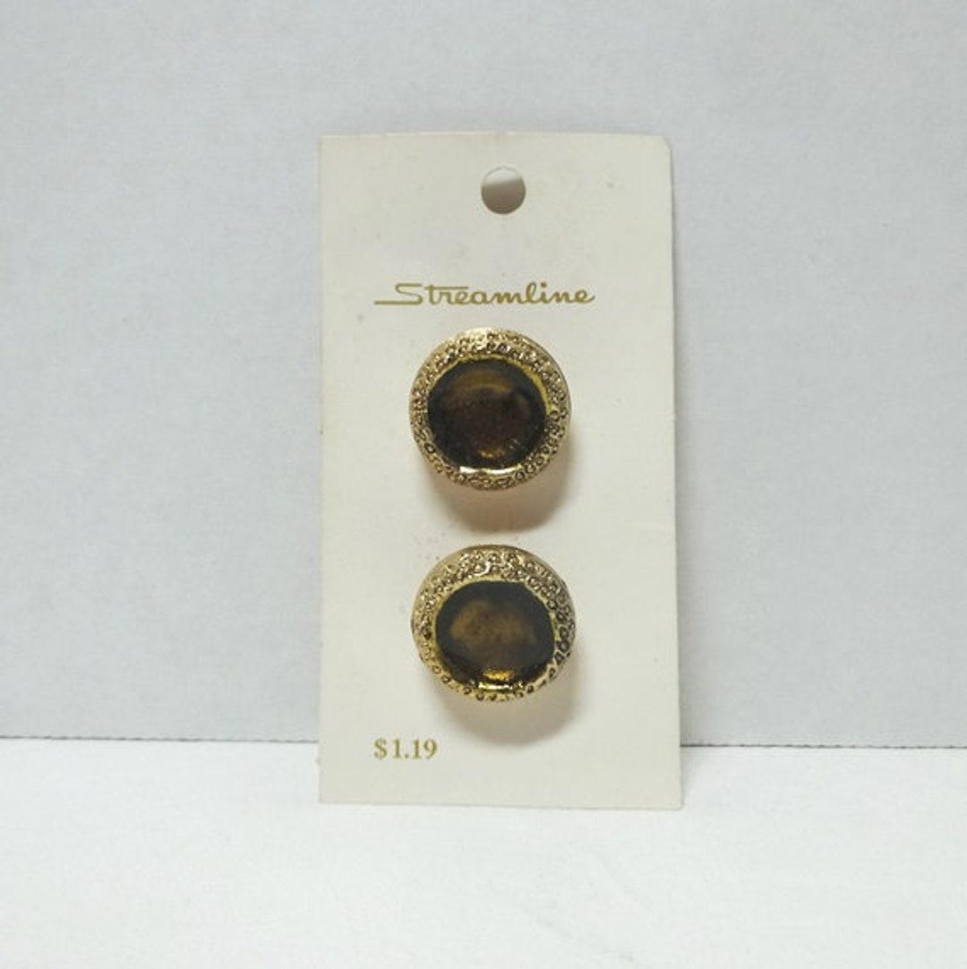 2 Buttons by Streamline on Original Card, Gold With Brown Enamel Center ...