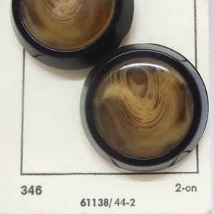 Set of 2 Brown Black Faux Wood Grain Buttons on Original Card, Shank ...