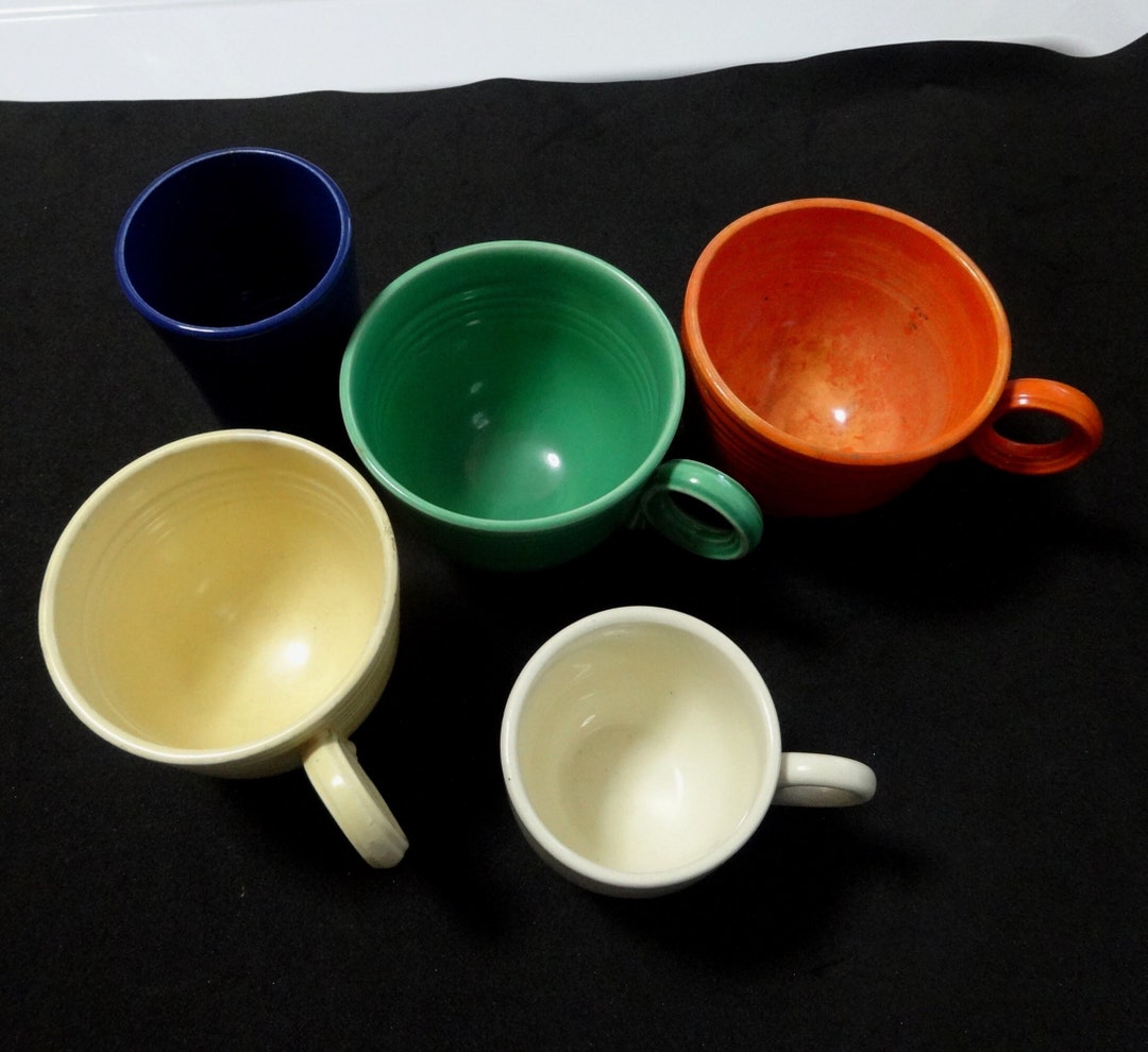 FOUR Vintage Fiesta Cups + Demitasse Cup in Orange, off White, Green ...