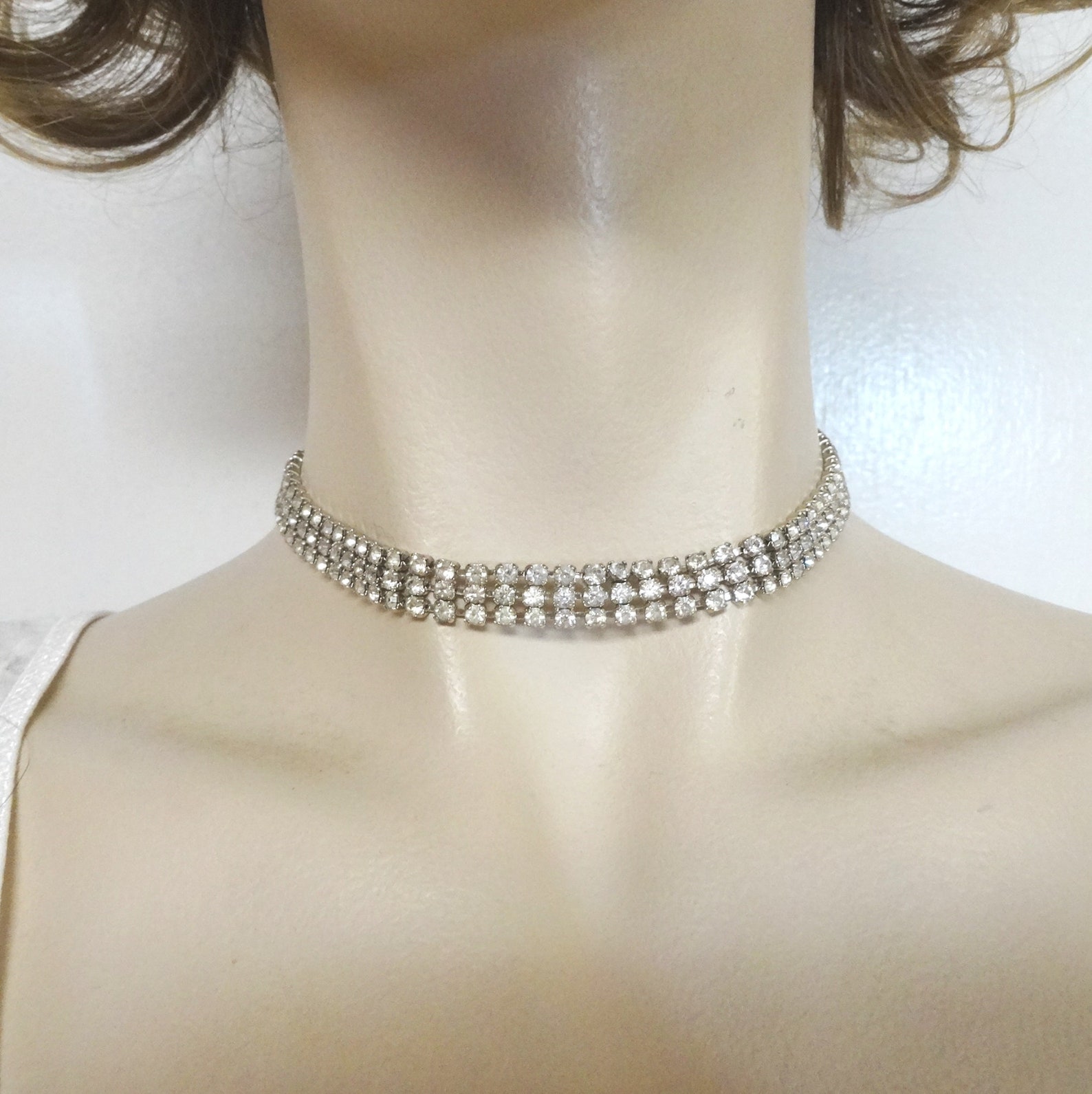 3 Row Rhinestone Choker With Extension for Fastener From - Etsy