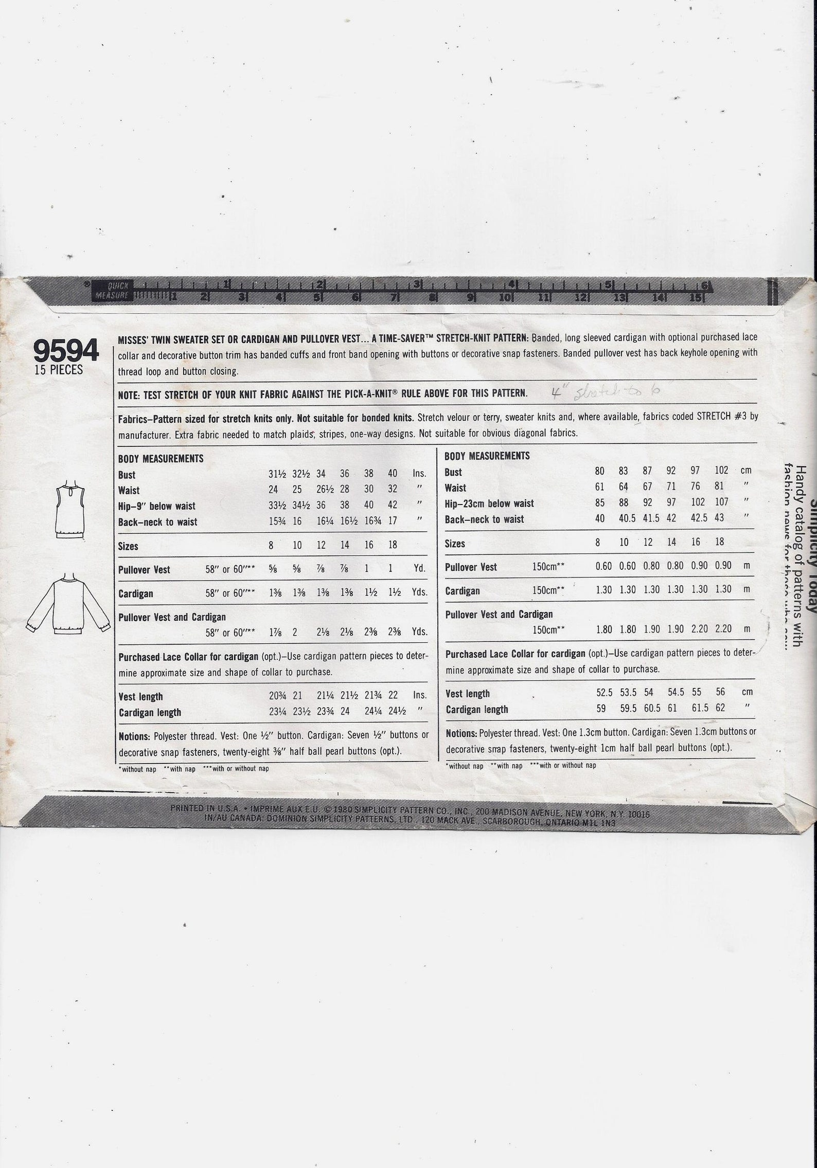 Simplicity 9594 Pattern for Misses' Twin Sweater Set - Etsy