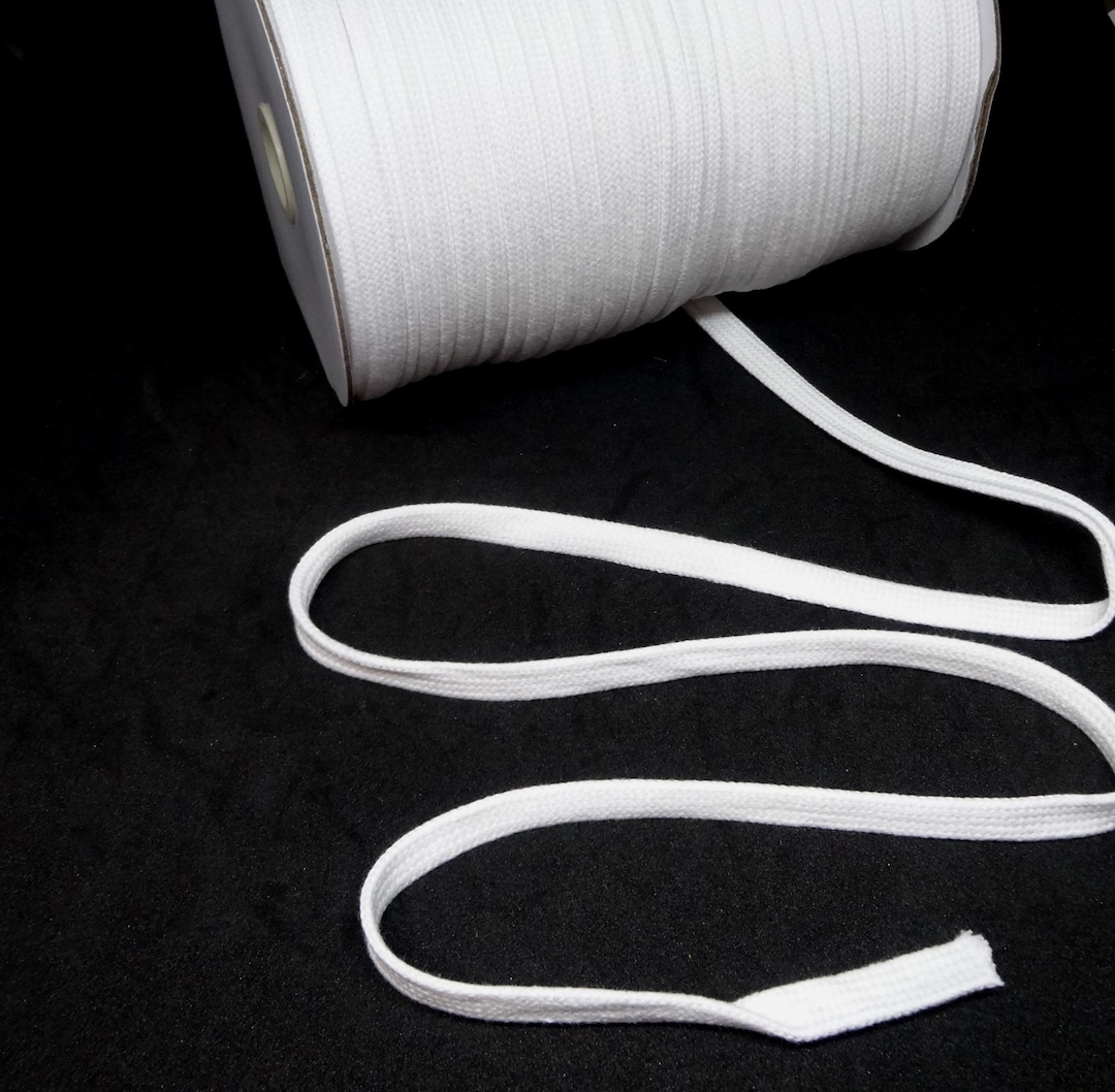 1.5 Yard Cut of WHITE Cotton Braided Flat Drawstring Cord, 3/8 Inch ...
