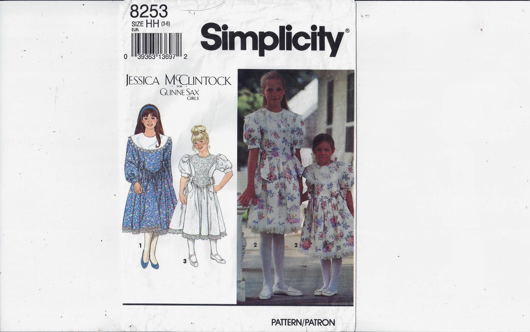 Simplicity 8253 Pattern for Jessica Mcclintock for Gunne Sax Dress, Size 3 4 Only, From 1992 ...