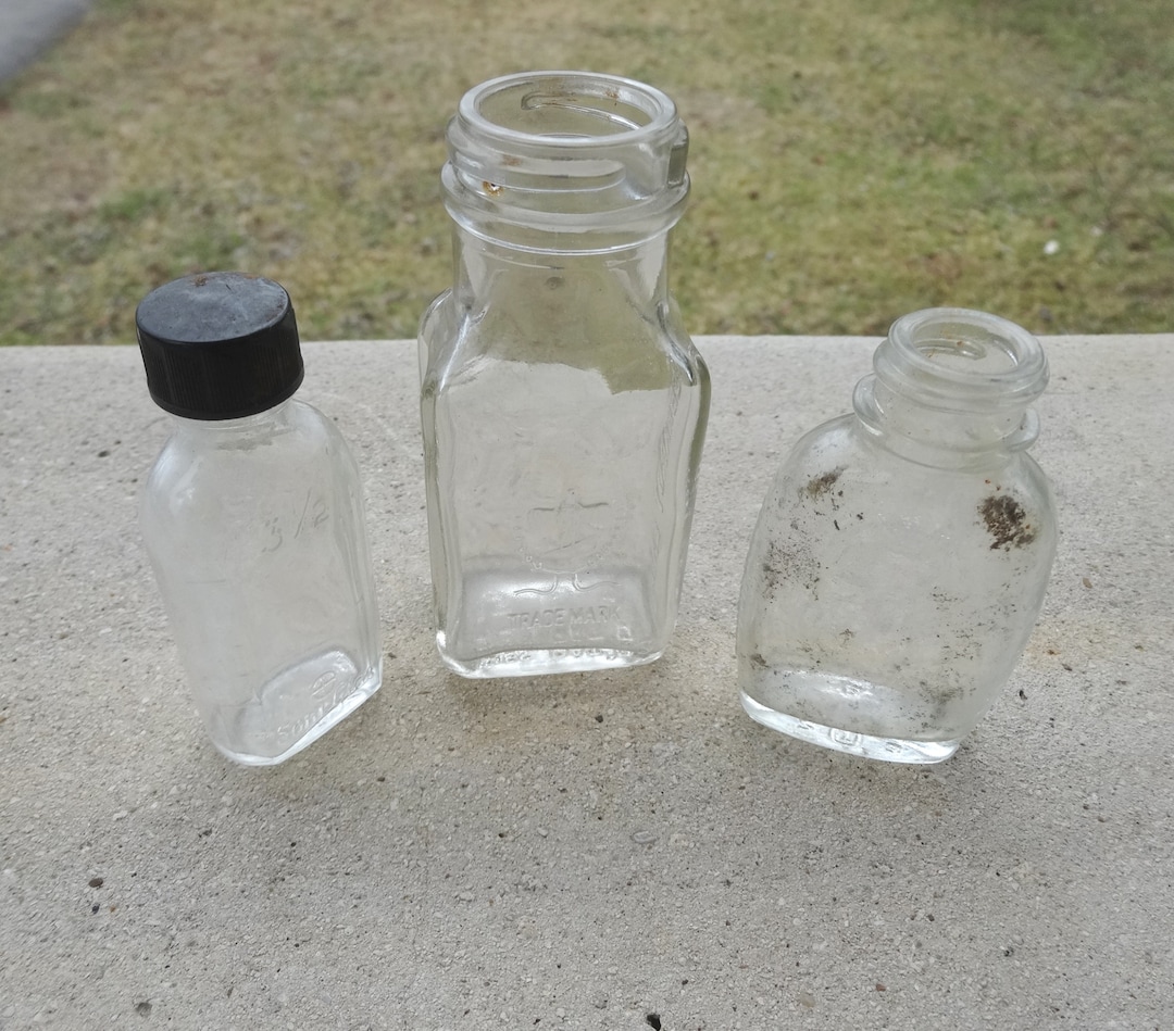 3 Vintage Glass Bottles, Bayer Aspirin, Gebhardt, Brockway With Screw ...