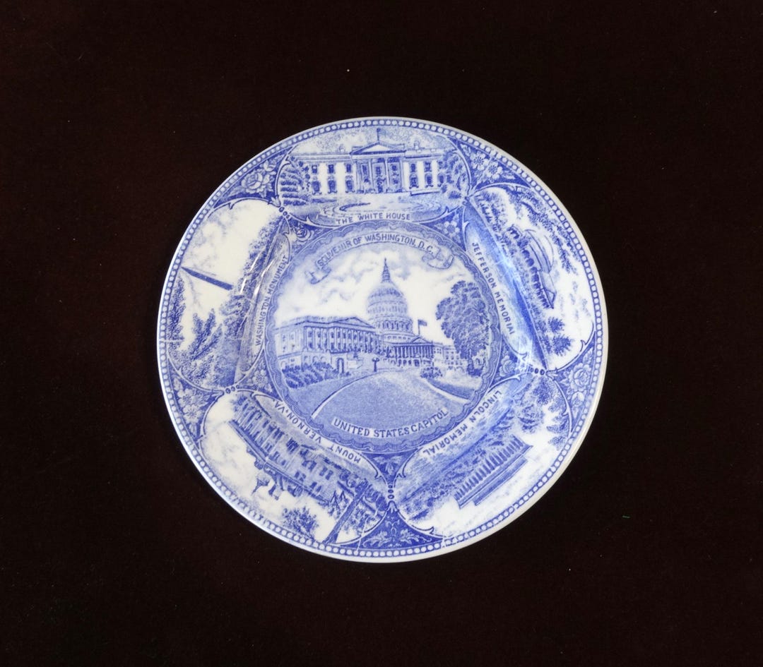 Blue Washington DC Souvenir Plate, Features Capitol, White House ...