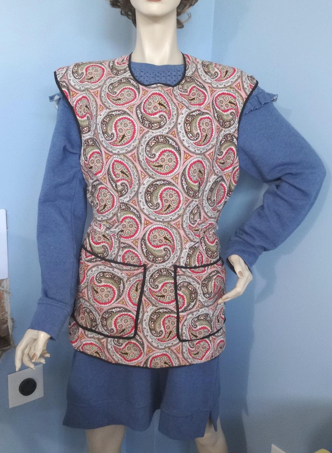 Vintage Smock Apron With Back 1 Button, Ties, 2 Large Pockets, Paisley ...
