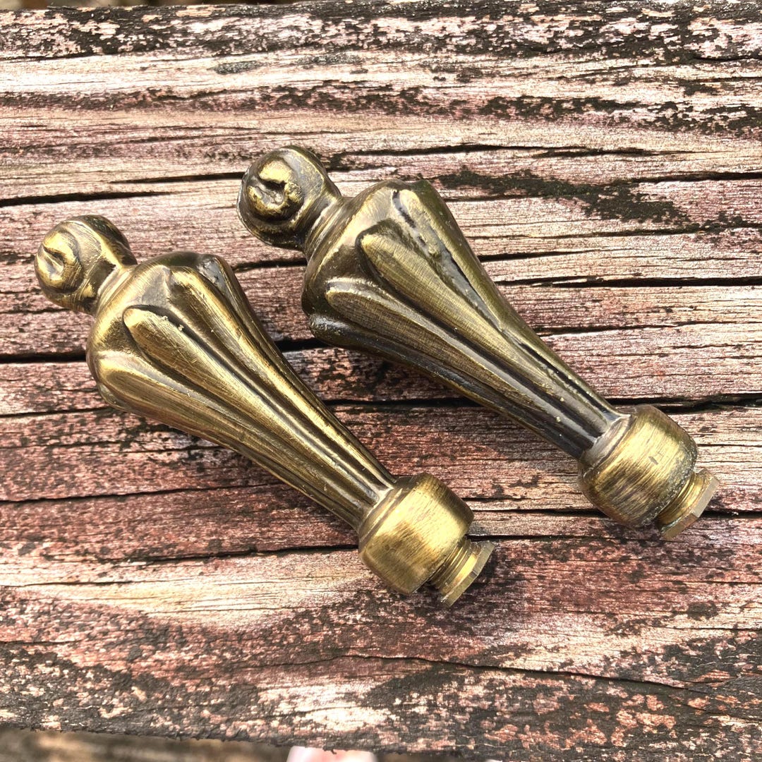 Pair of Vintage Solid Brass Lamp Finials With Base Screws, Antiqued ...