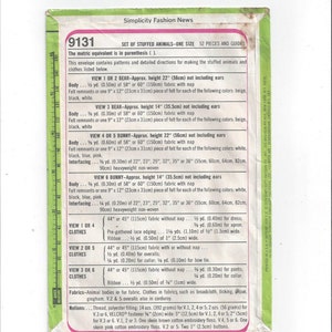 Simplicity 9131 Pattern for Set of Stuffed Animals, Clothes, 2 Size ...