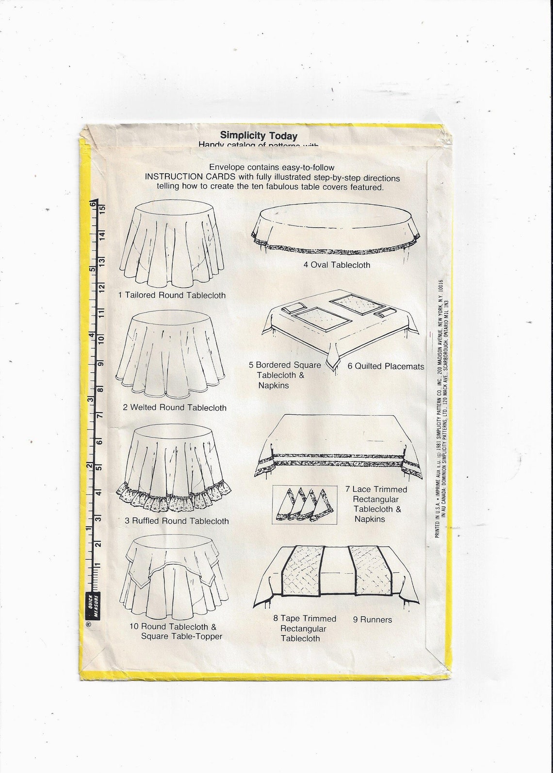 Simplicity House 120 Pattern Cards for 10 Table Covers, Round, Oval ...