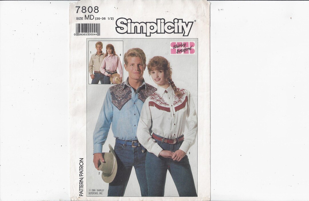 Simplicity 7808 Pattern for Misses' Men's Western Shirts, 4 Styles ...