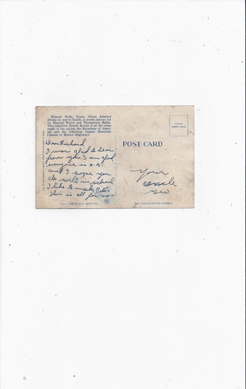 1940s Linen Postcard of Mineral Wells, Texas, Unposted but Hand Written ...