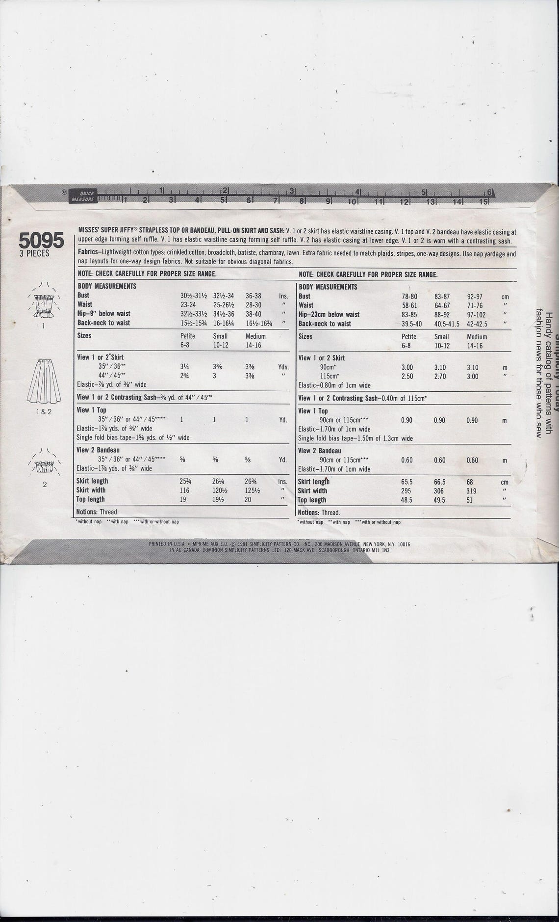 Simplicity 5095 Pattern for Misses' Super Jiffy Strapless Top or ...